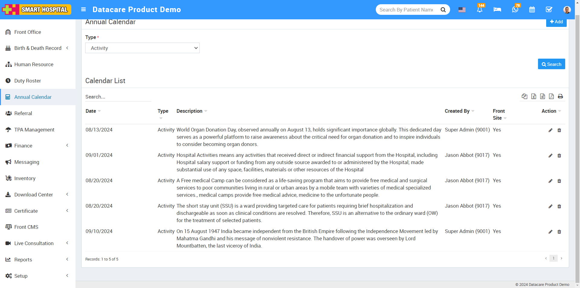 How to add activity in annual calendar? - Smart Hospital : Hospital ...