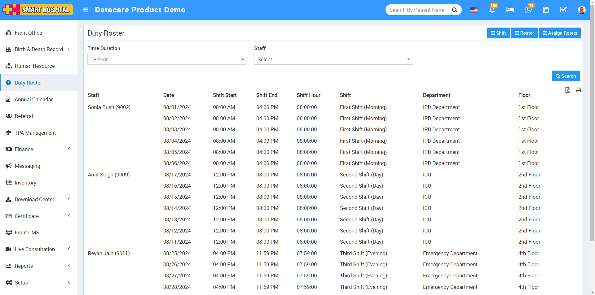 How to add the roster in duty roster module? - Smart Hospital ...
