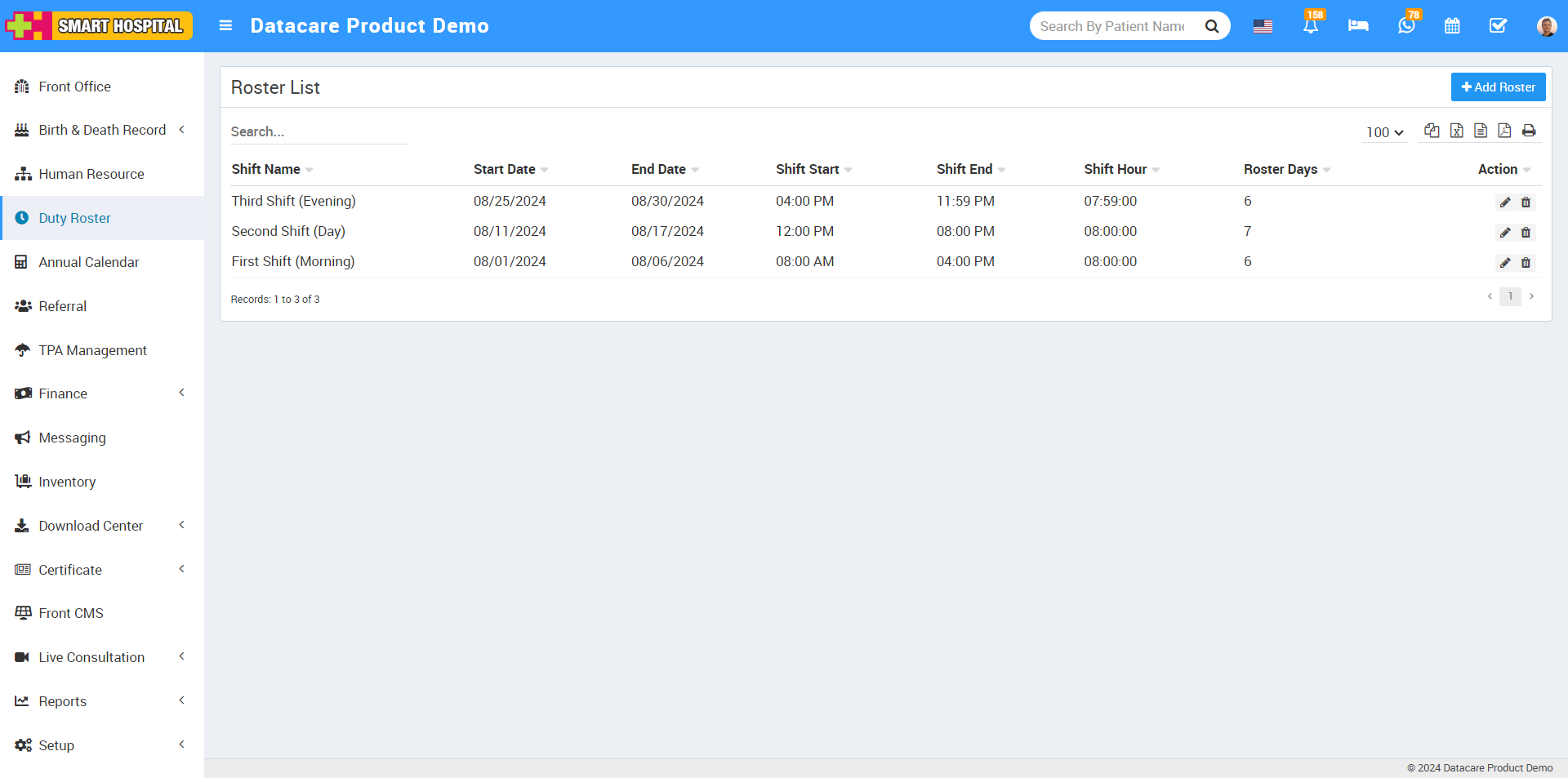How to add the roster in duty roster module? - Smart Hospital ...