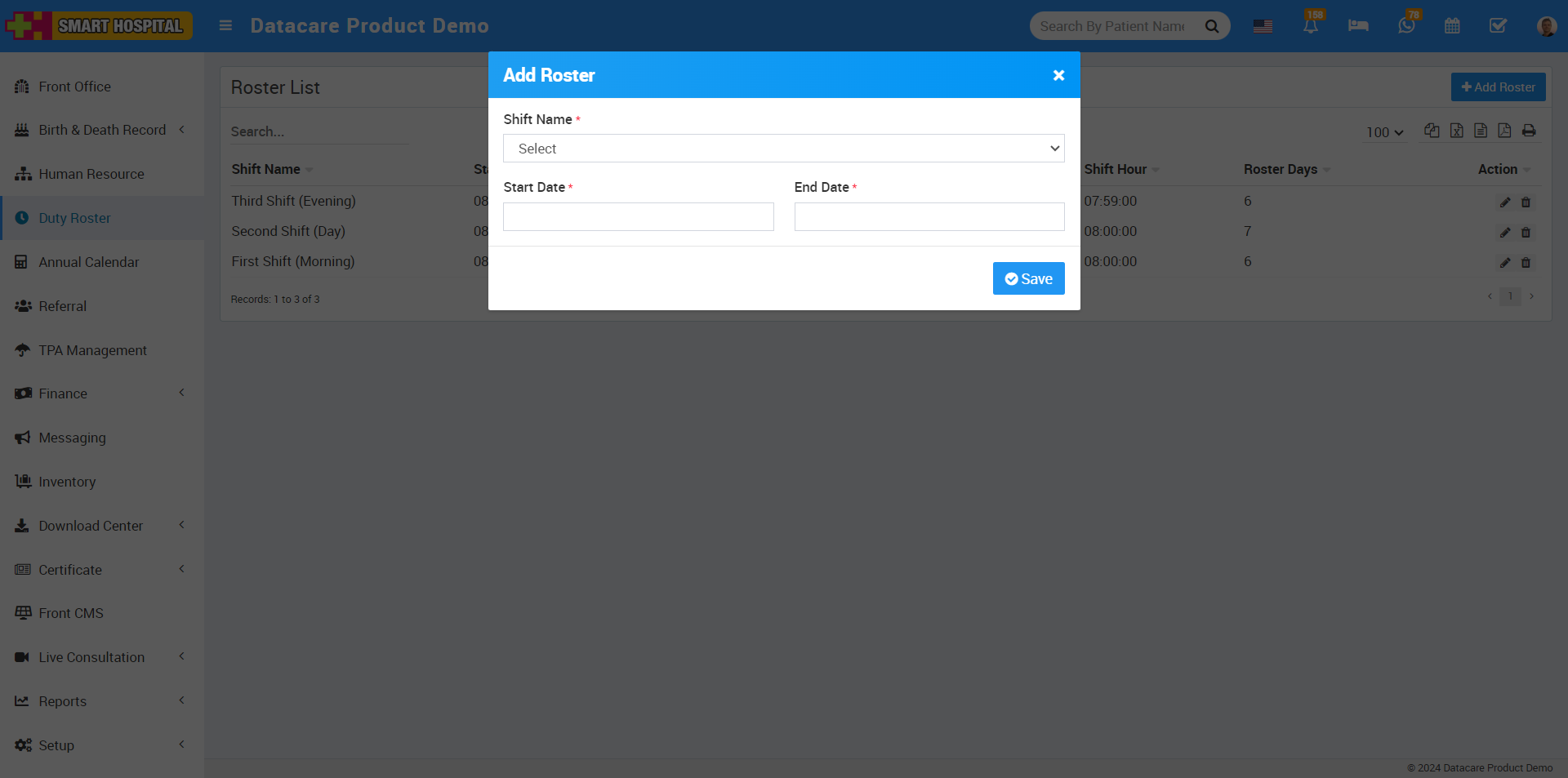 How to add the roster in duty roster module? - Smart Hospital ...