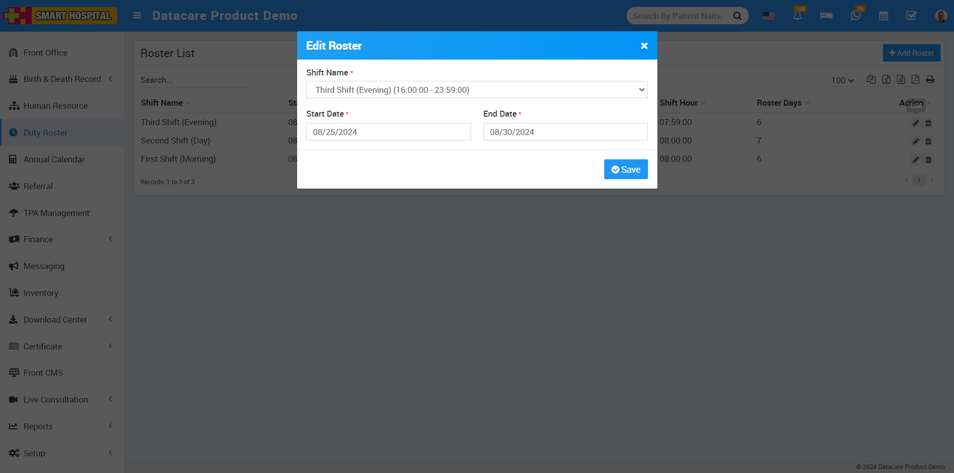 How to add the roster in duty roster module? - Smart Hospital ...