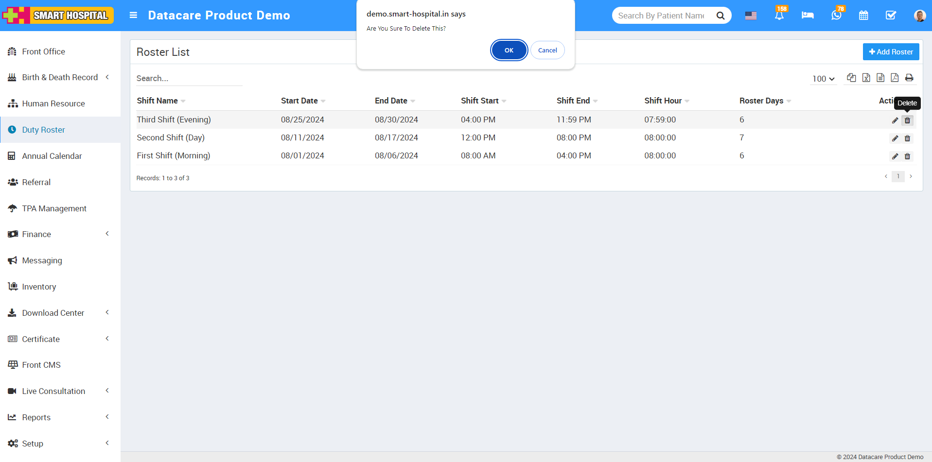 How to add the roster in duty roster module? - Smart Hospital ...