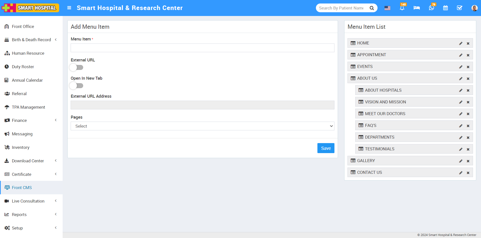How to show annual calendar tab on front site of smart hospital ...