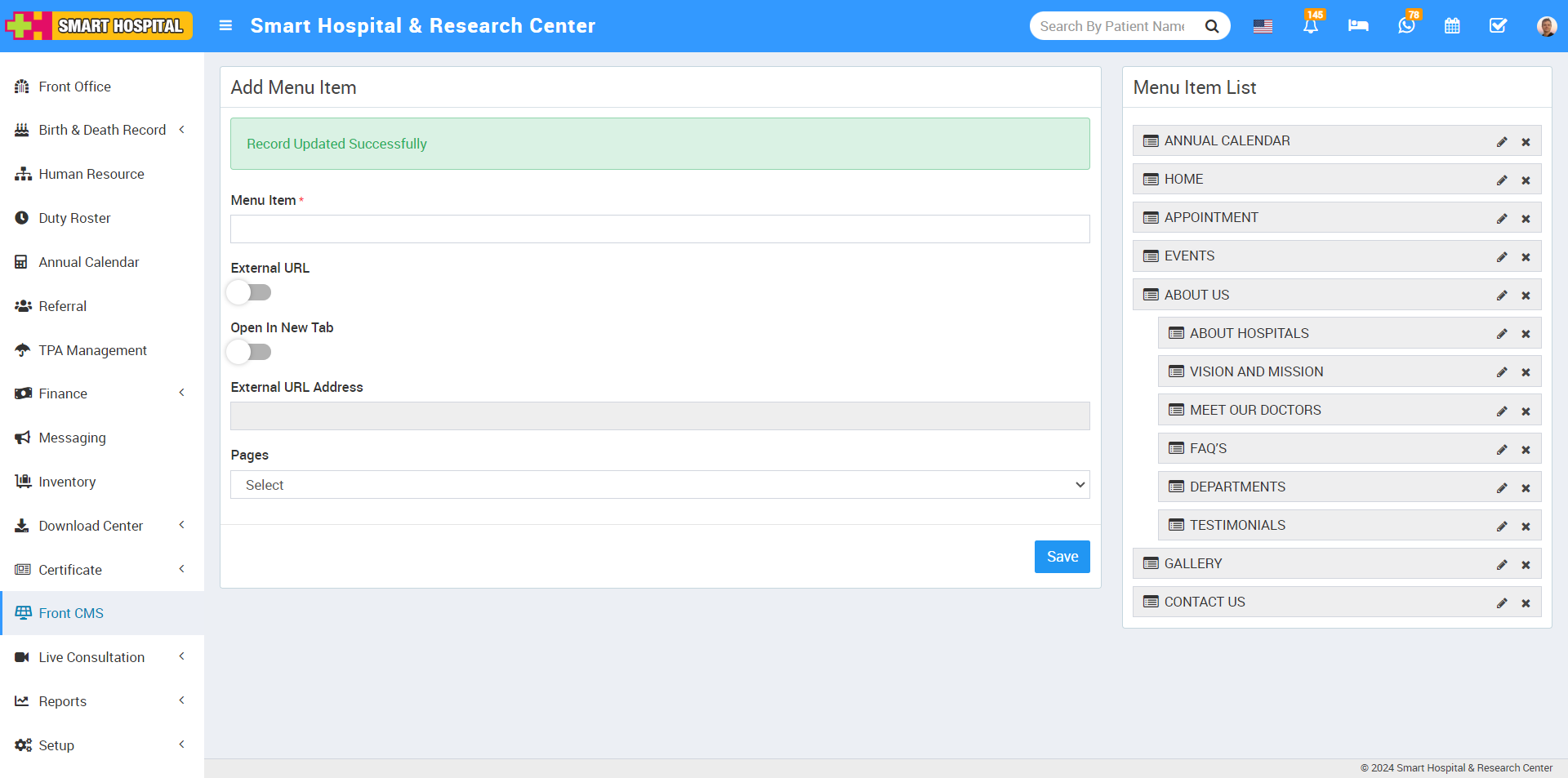 How to show annual calendar tab on front site of smart hospital ...