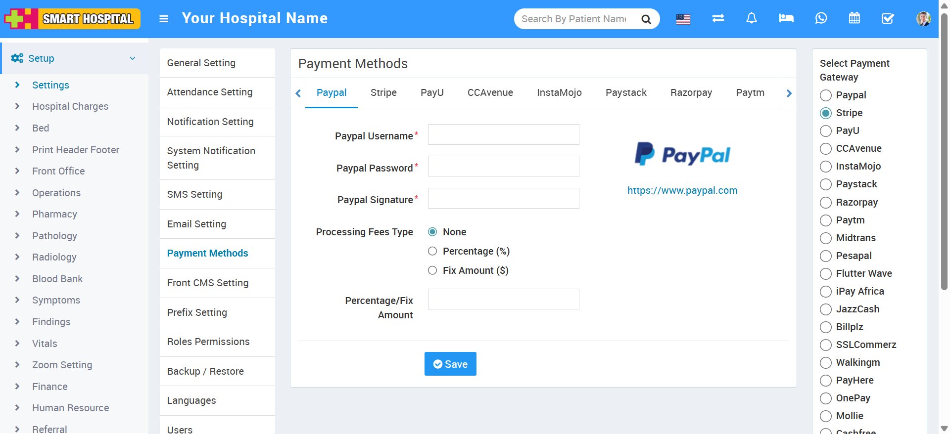 Payment Methods - Smart Hospital : Hospital Management System by QDOCS