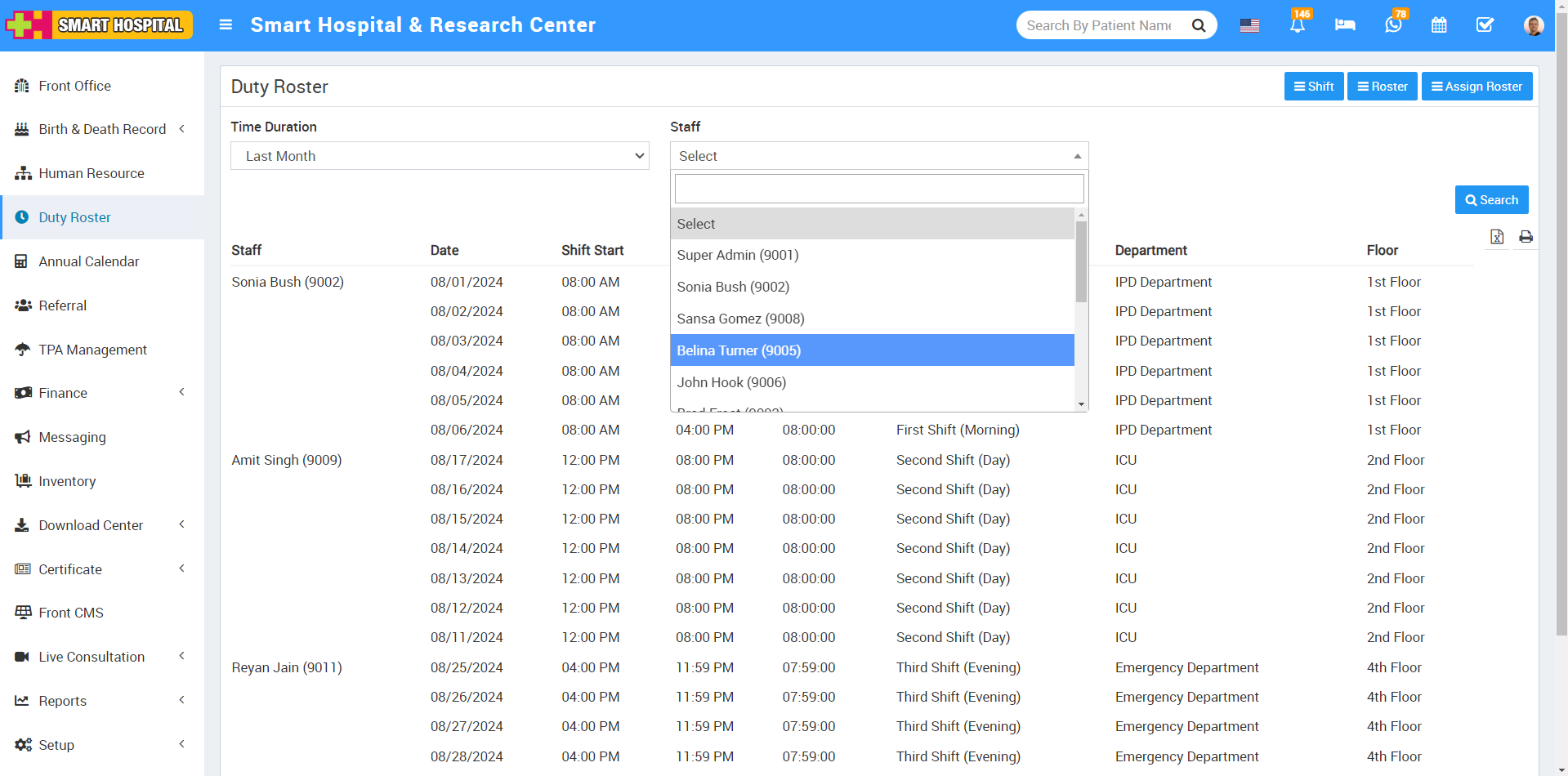 How to search the duty roster? - Smart Hospital : Hospital Management ...