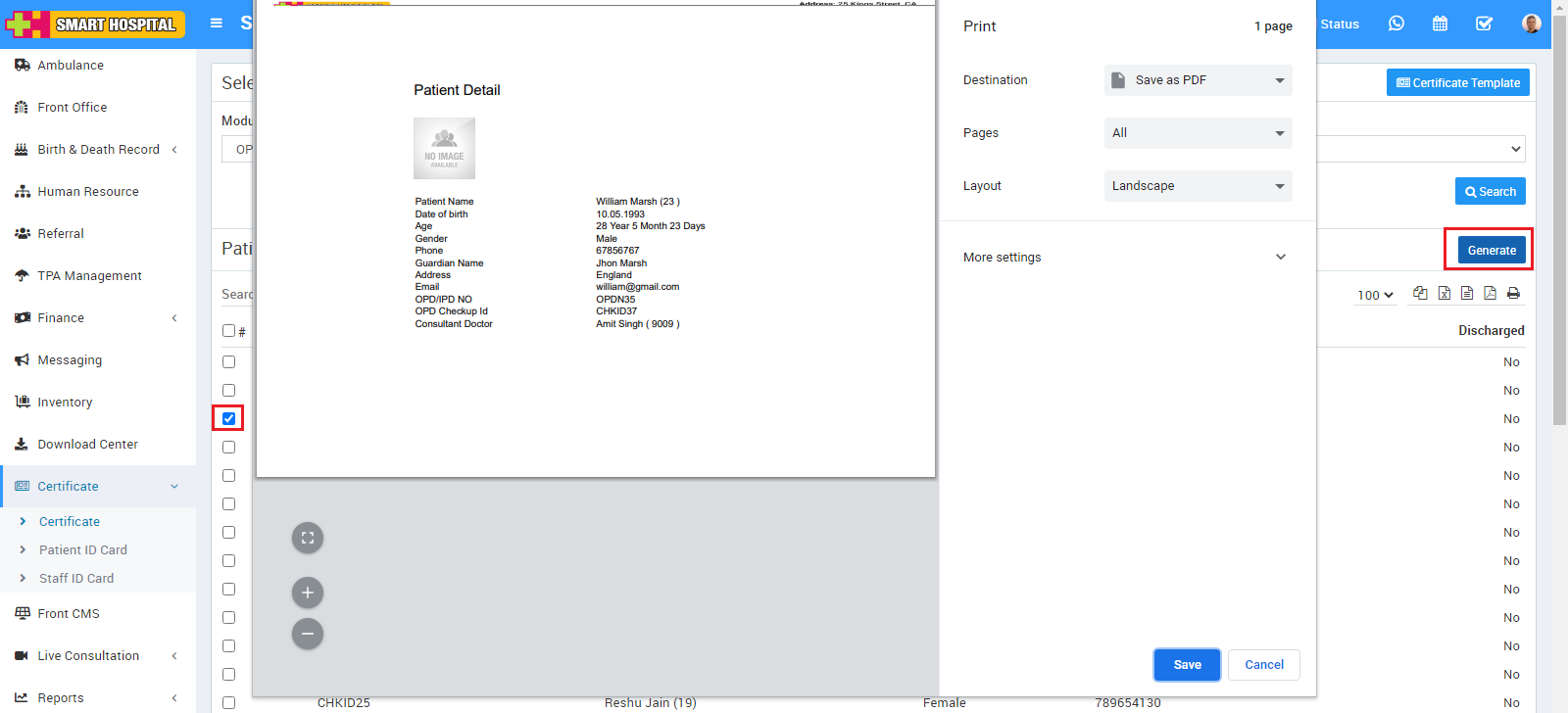 How To Generate Certificate Smart Hospital Hospital Management 