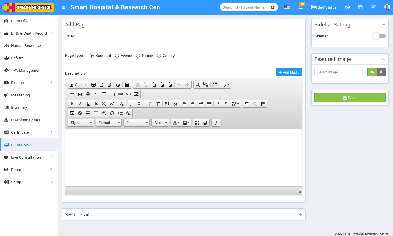 How To Add Pages In Smart Hospital Smart Hospital Hospital Management System By QDOCS